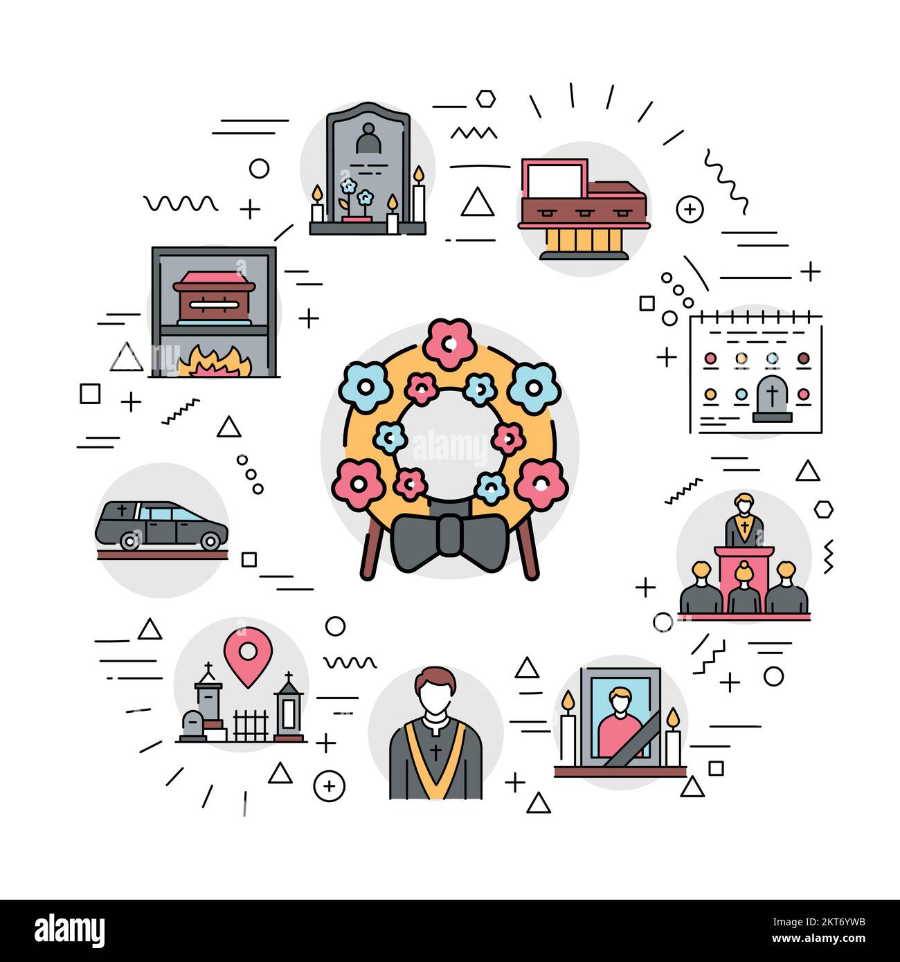 Funeral services web banner. Ritual agency. Infographics with linear ...