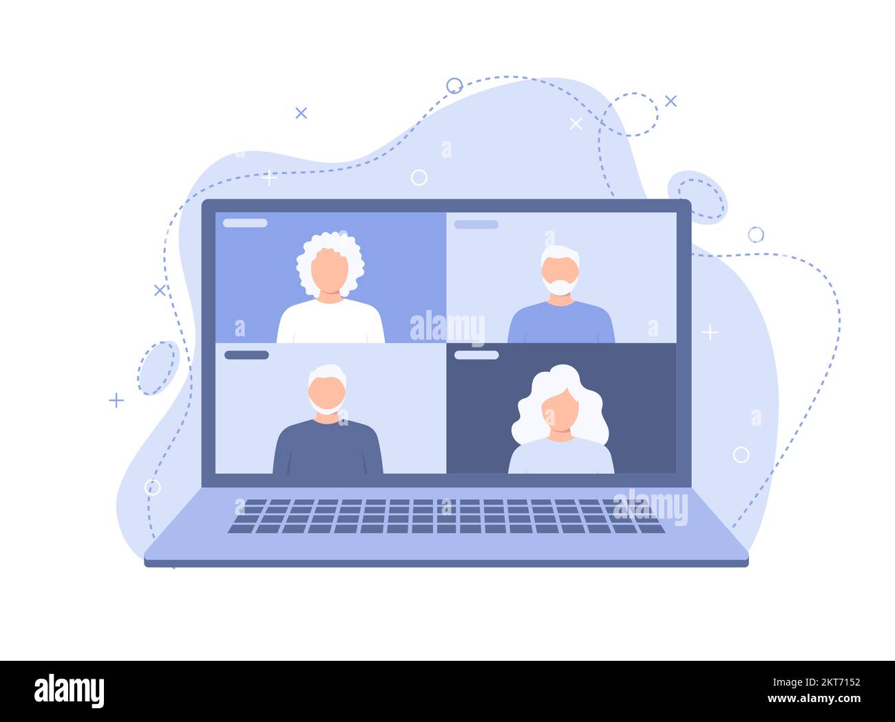 Group of old people talking by internet, web chatting. Online meeting ...