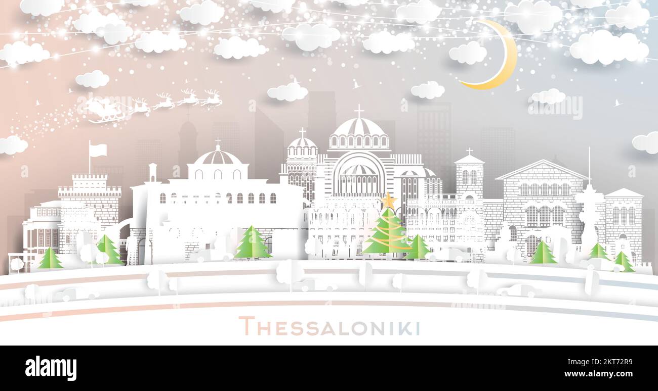 Thessaloniki Greece. Winter City Skyline in Paper Cut Style with ...