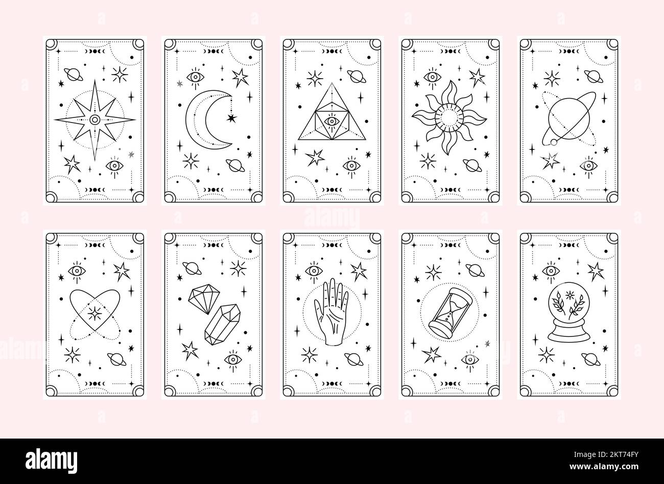 Tarot cards deck set. Esoteric elements collection on white. Magic ... Tarot cards deck set. Esoteric elements collection on white. Magic ...