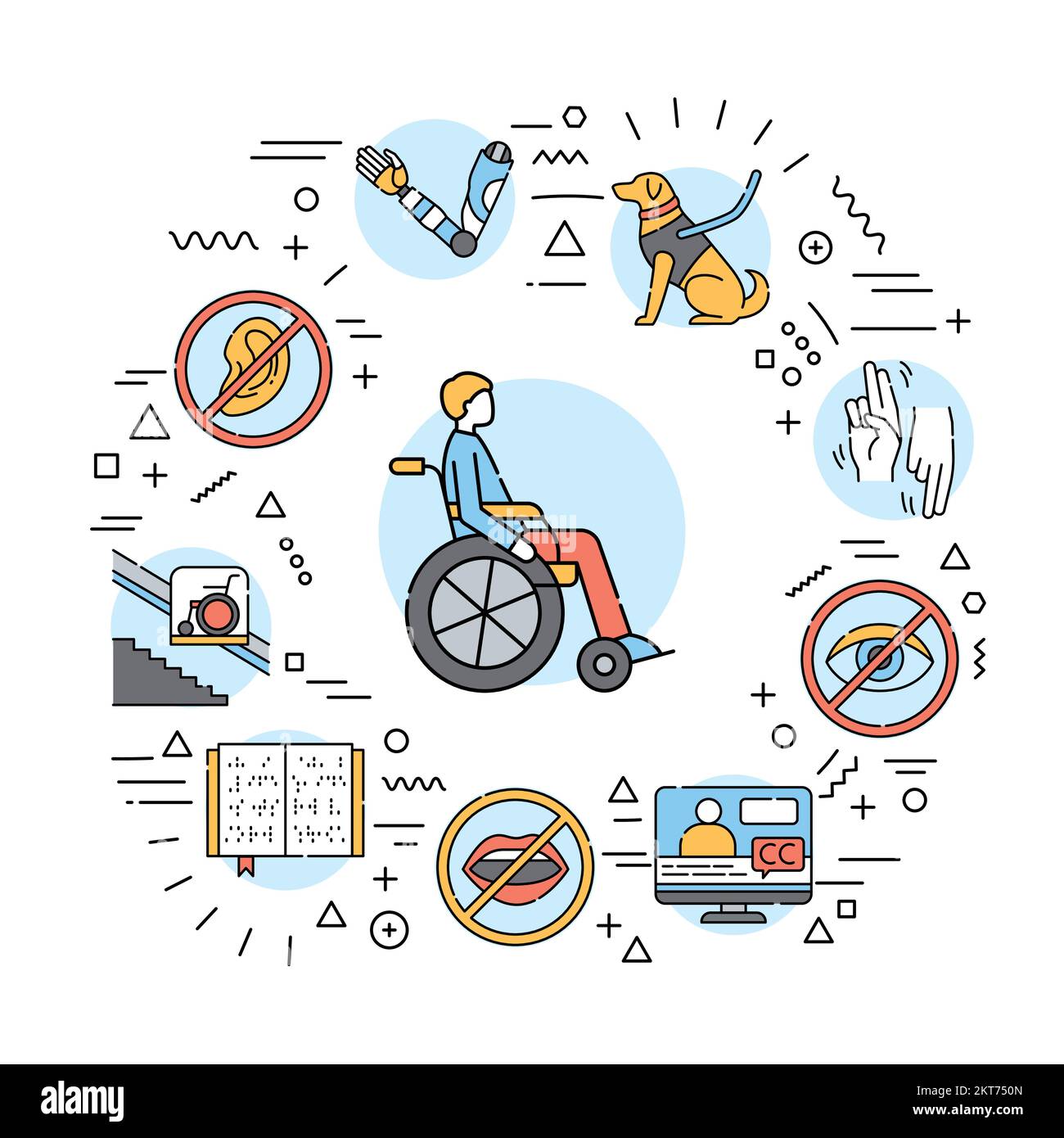 Disability web banner. Infographics with linear icons on white ...