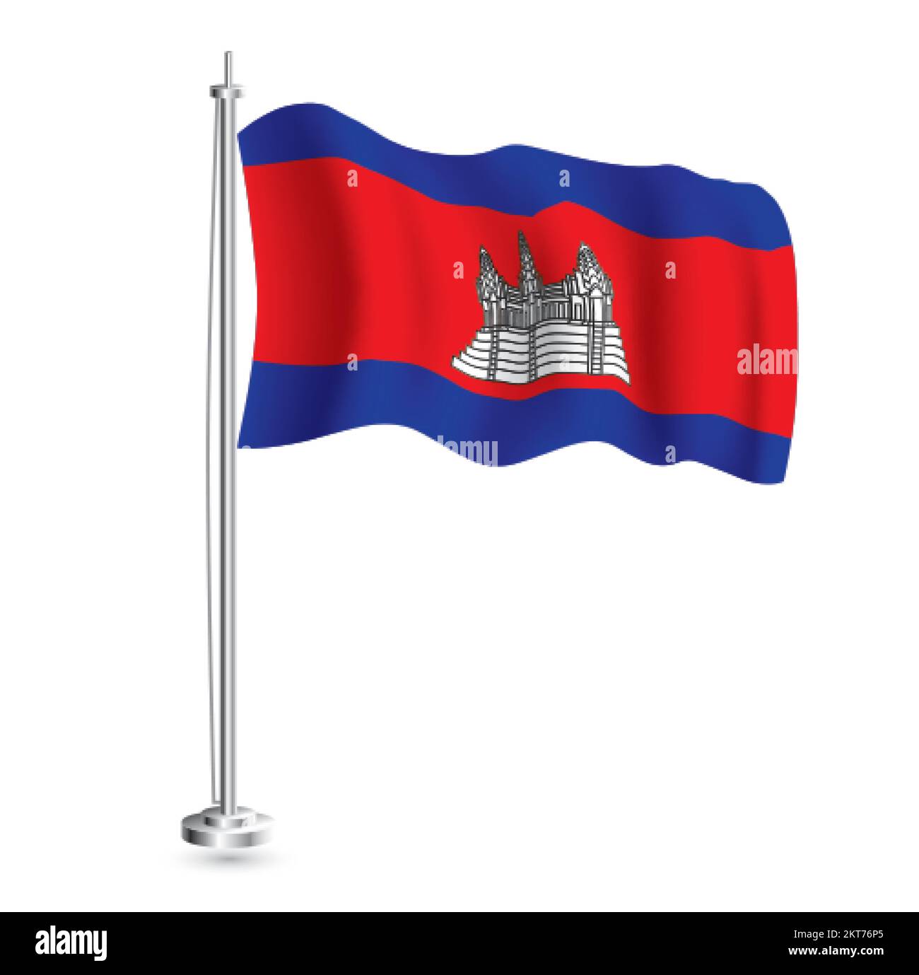 Cambodian Flag. Isolated Realistic Wave Flag of Cambodia Country on Flagpole. Vector ...