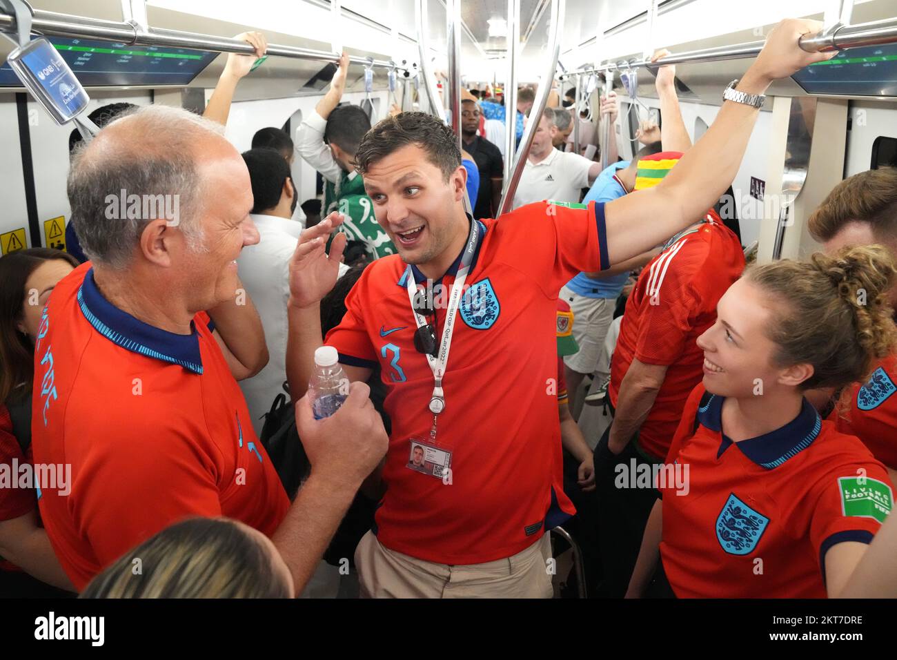 England fans on the metro heading towards the Ahmad Bin Ali Stadium ...