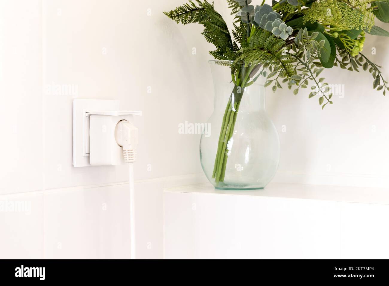 White european electrical outlet with smart plug inserted into it on ...