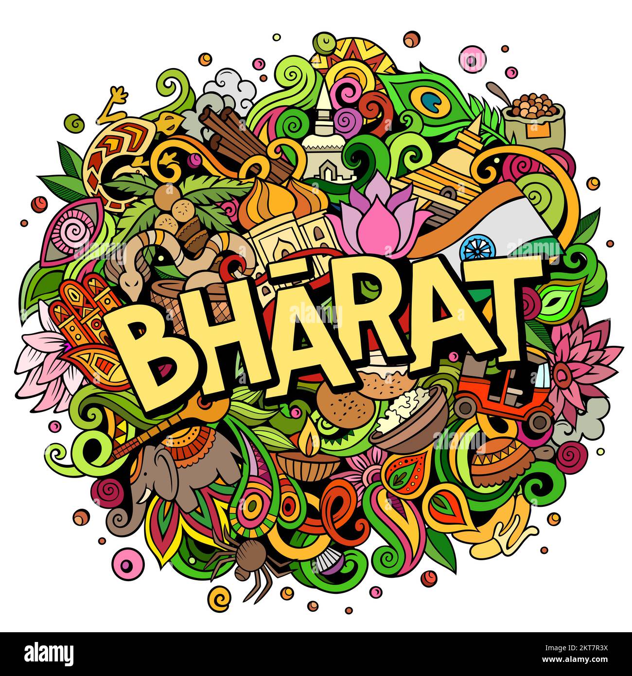 Bharat India hand drawn cartoon doodles illustration Stock Vector Image ...