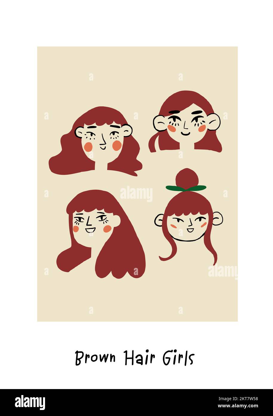 Poster with girls portraits with brown hair. Romantic girls faces ...