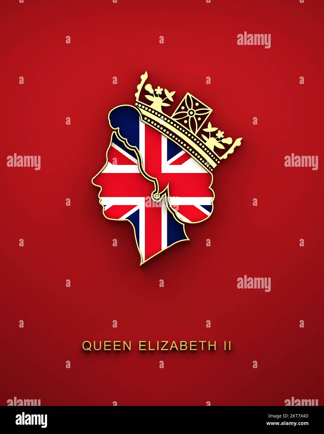 Queen Elizabeth II silhouette with Britain flag Stock Photo - Alamy