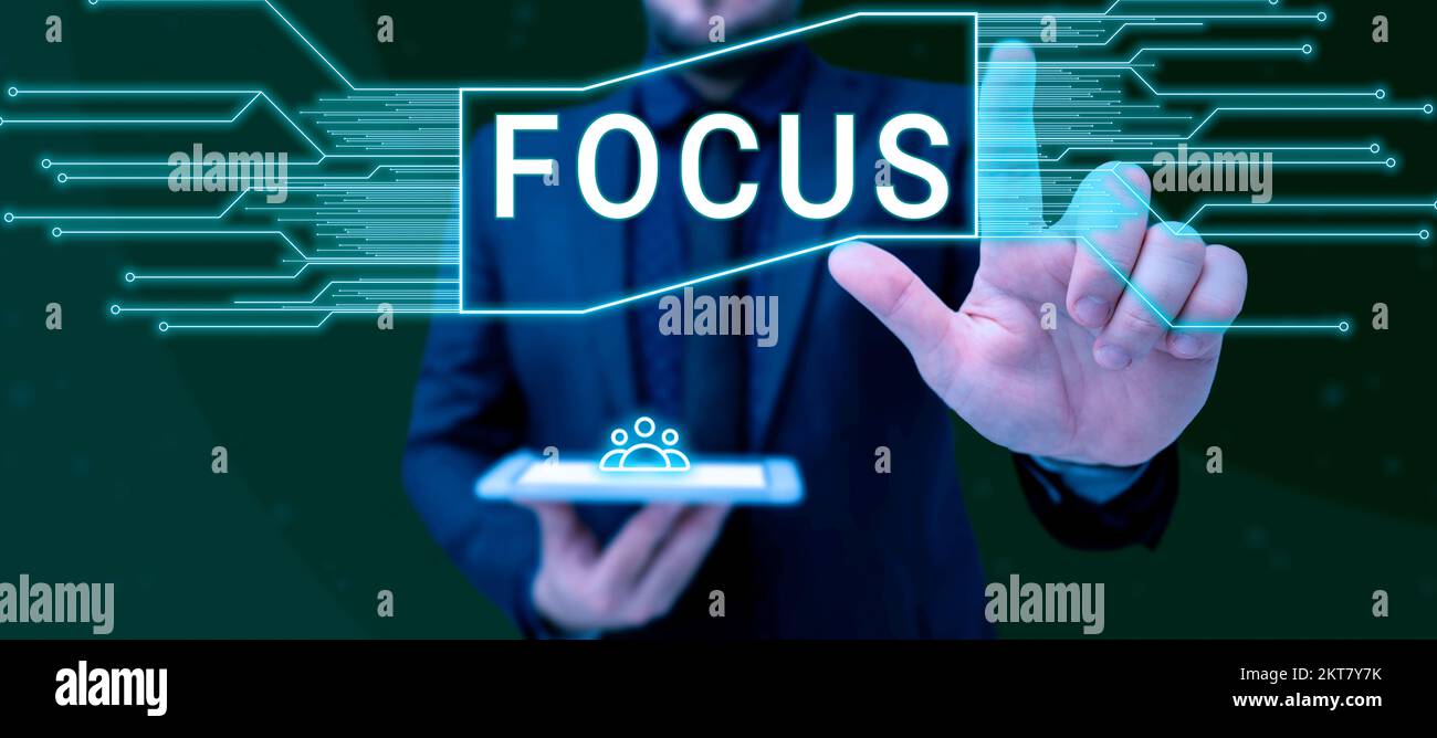 Hand writing sign Focus, Business showcase state quality of having or ...