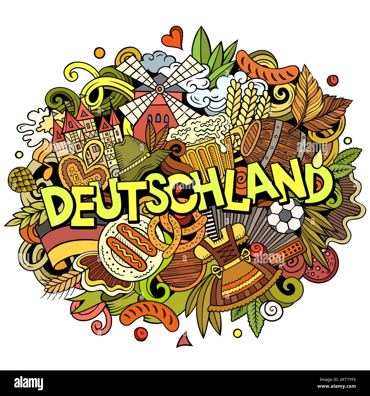 Germany Deutschland cartoon doodles illustration. Funny travel design ...