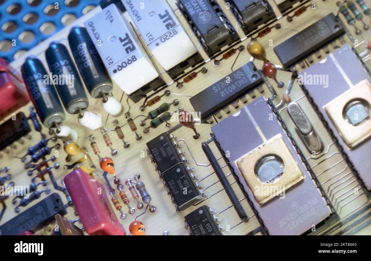 1980s, historical, view of a circuit board of the era Stock Photo - Alamy
