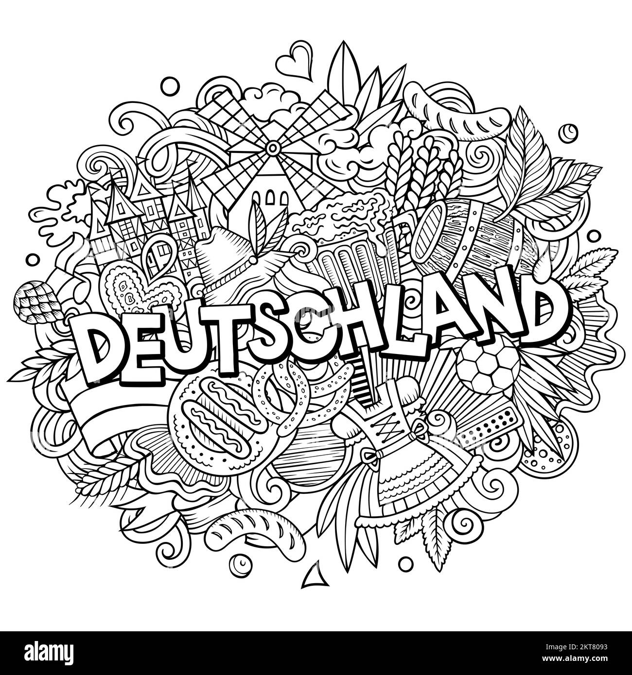 Germany Deutschland cartoon doodles illustration. Funny travel design ...