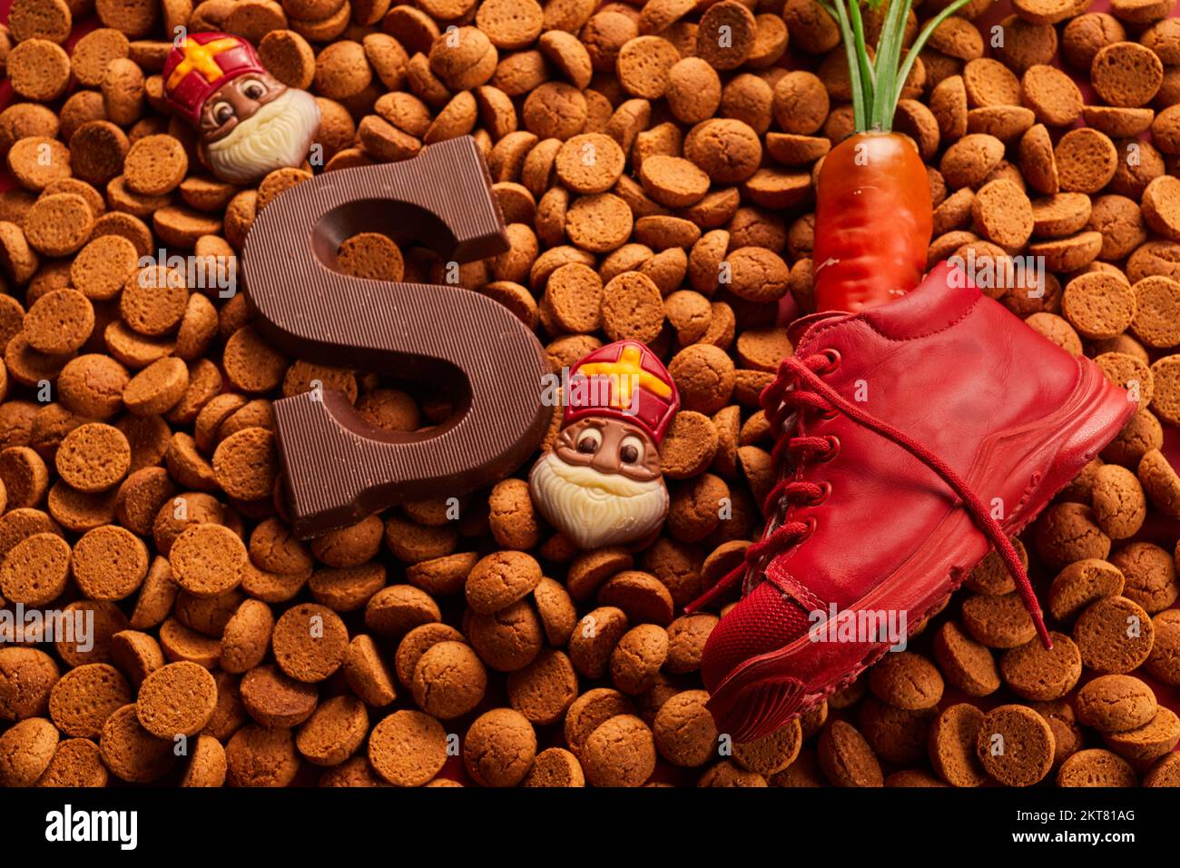Saint Nicholas - Sinterklaas day with shoe, carrot and traditional ...