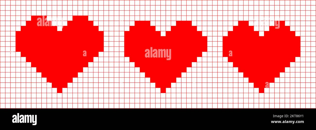 Group of three Heart shape icon. Pixel style. Vector illustration Stock ...