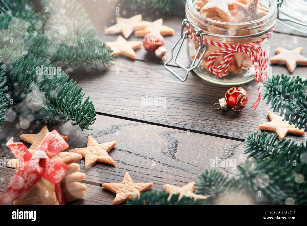 Marry Christmas. New Year background with fir branches and Christmas ...