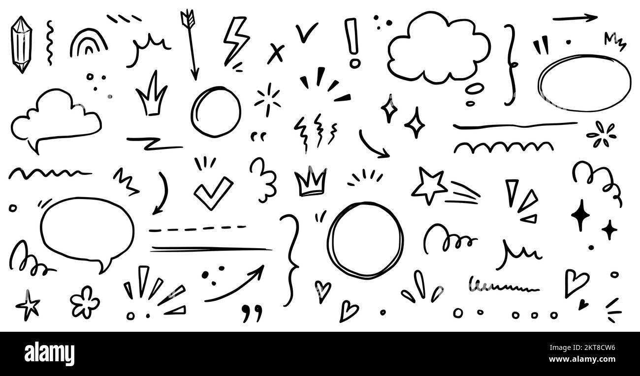 Sketch underline, emphasis, arrow shape set. Hand drawn brush stroke ...