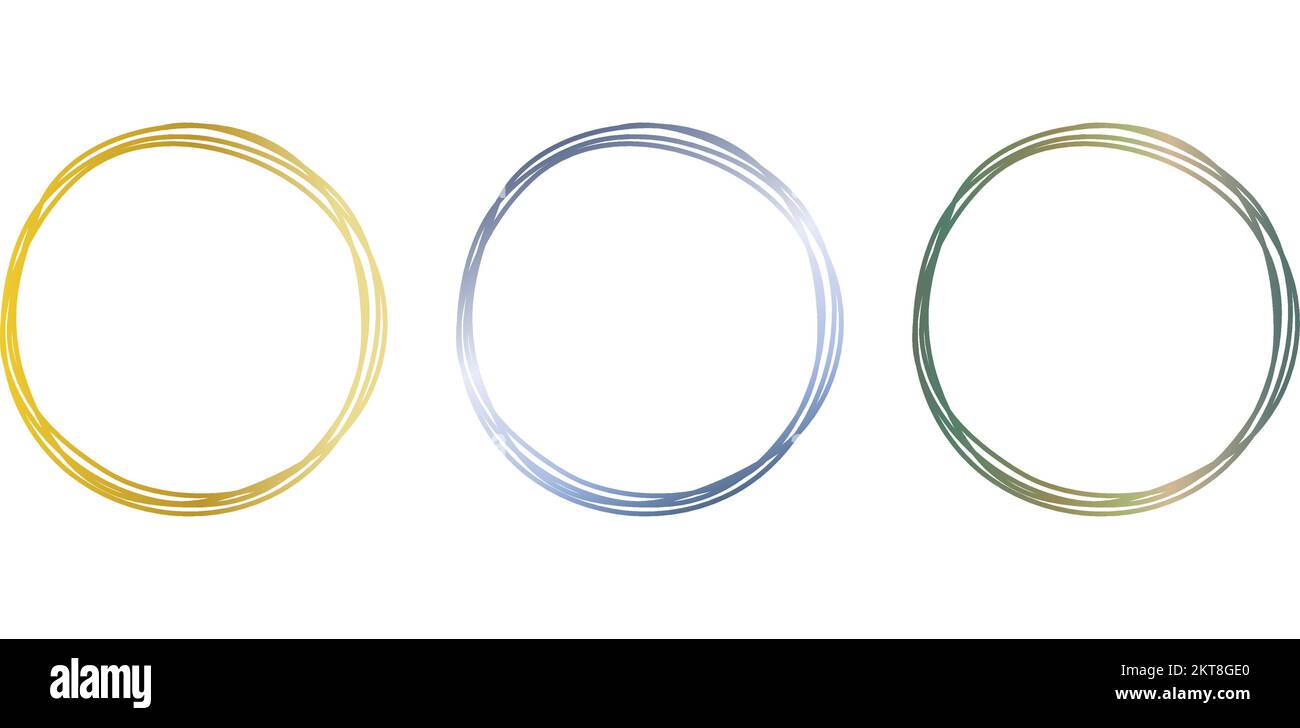 Set of gold round frames on a white background. Collection of hand ...