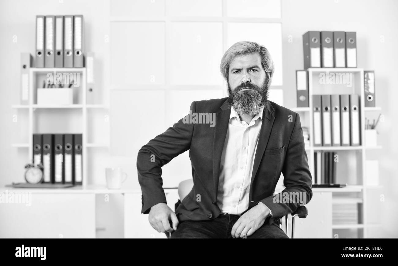 life and business. business success. successful bearded ceo in jacket ...