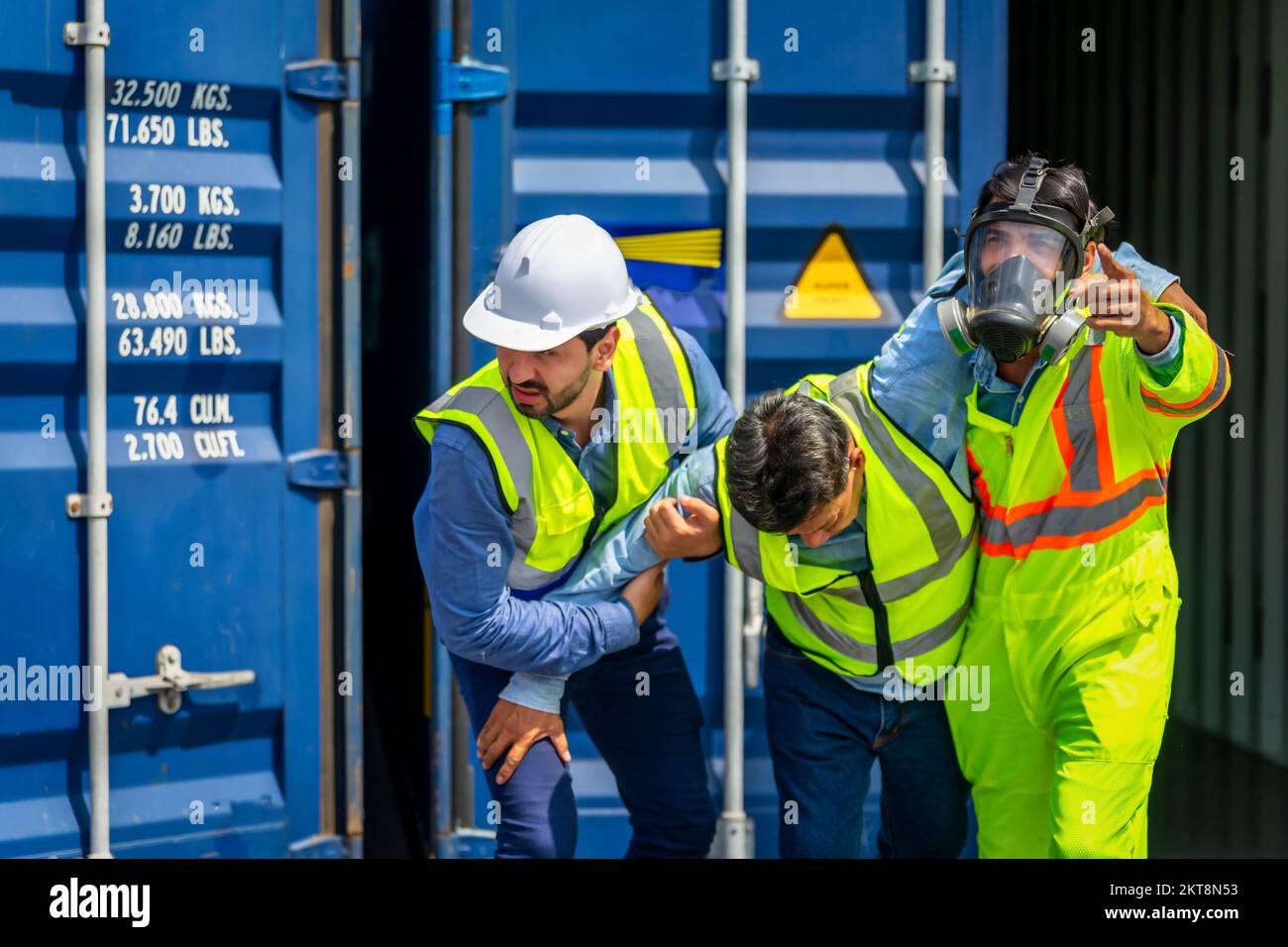 Engineer wear PPE urgently assisted the male technique inside container ...