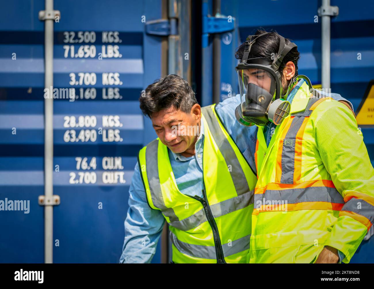Engineer wear PPE urgently assisted the male technique inside container ...