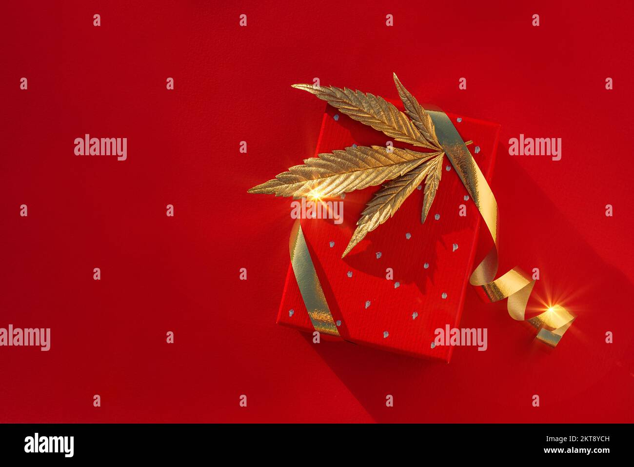 Abstract christmas background with gift box and golden leaf of ...
