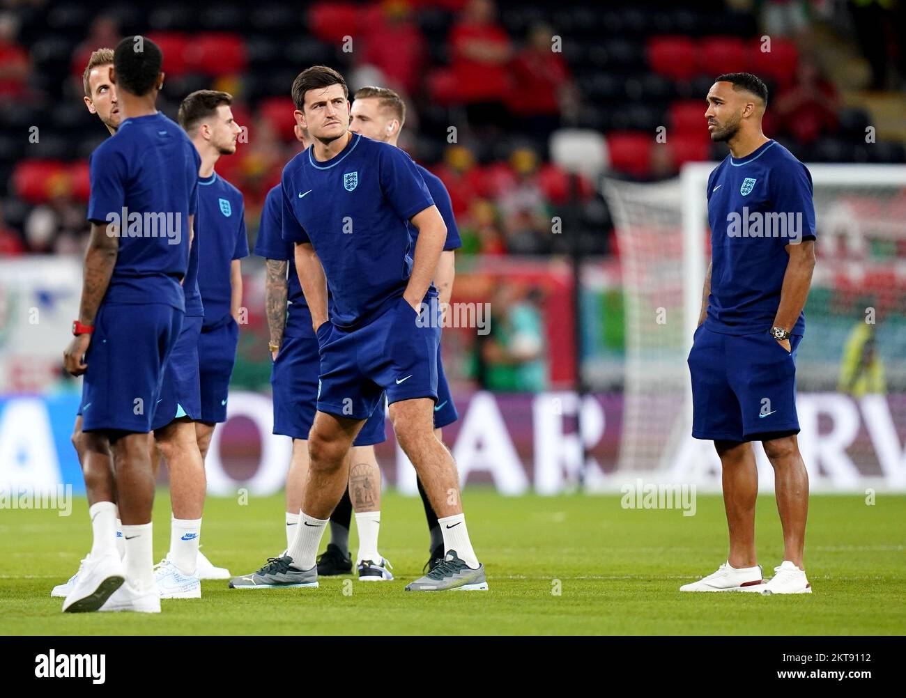 England's Harry Maguire (centre) and Callum Wilson, (right) before the ...