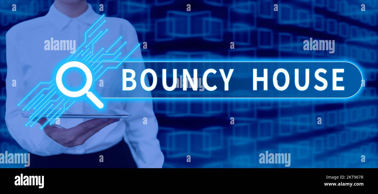 Sign displaying Bouncy House, Business showcase Automated program that ...