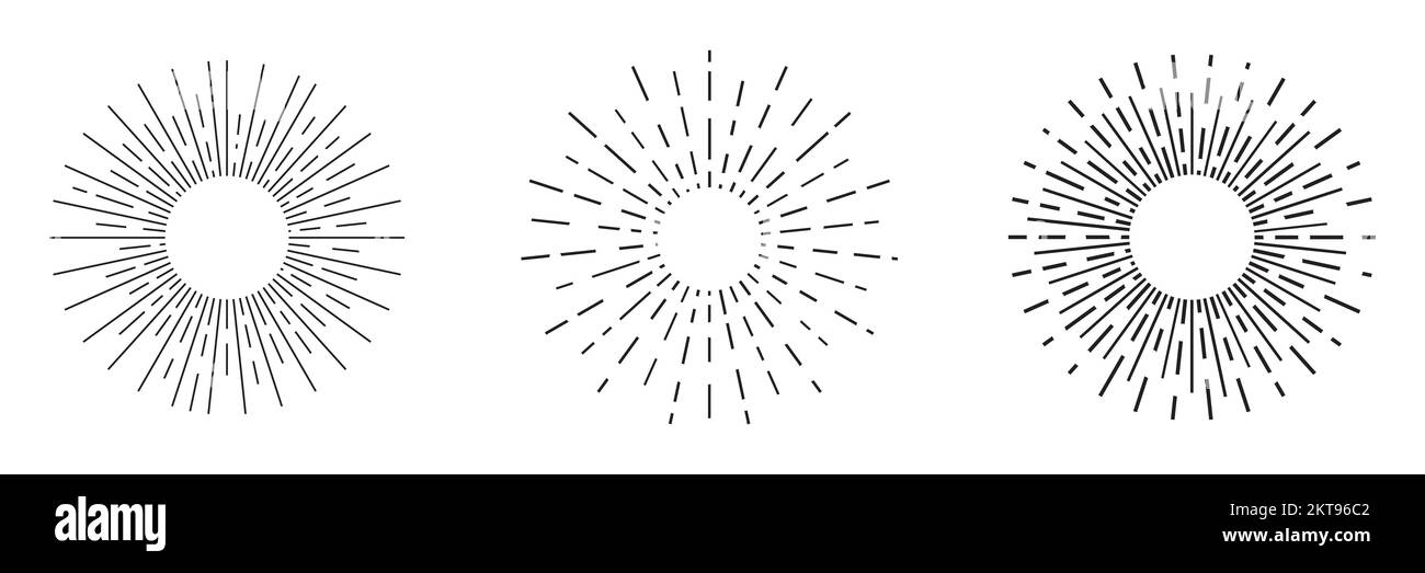 Set of sunbeams hand drawn, line drawing. Vector illustration Stock ...