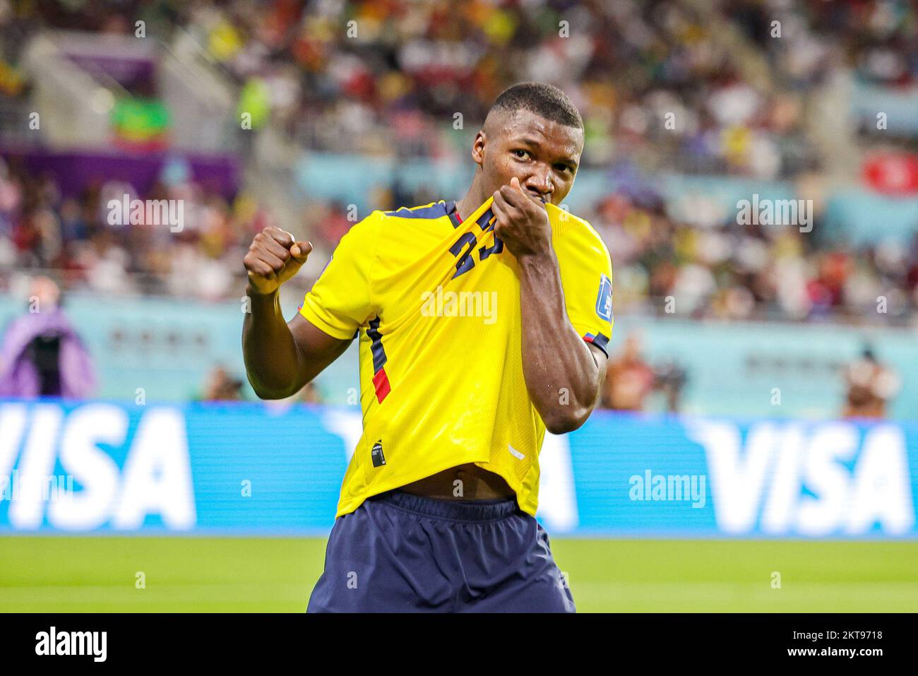 Moises Caicedo (23) of Ecuador scores a goal and celebrates 1-1 during ...