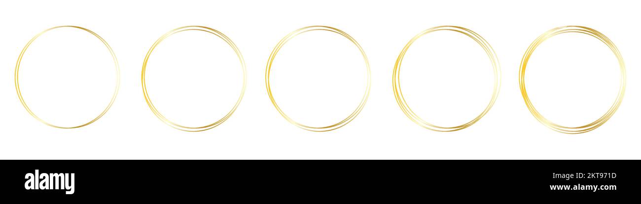 set of gold round frames on a white background. Collection of hand ...