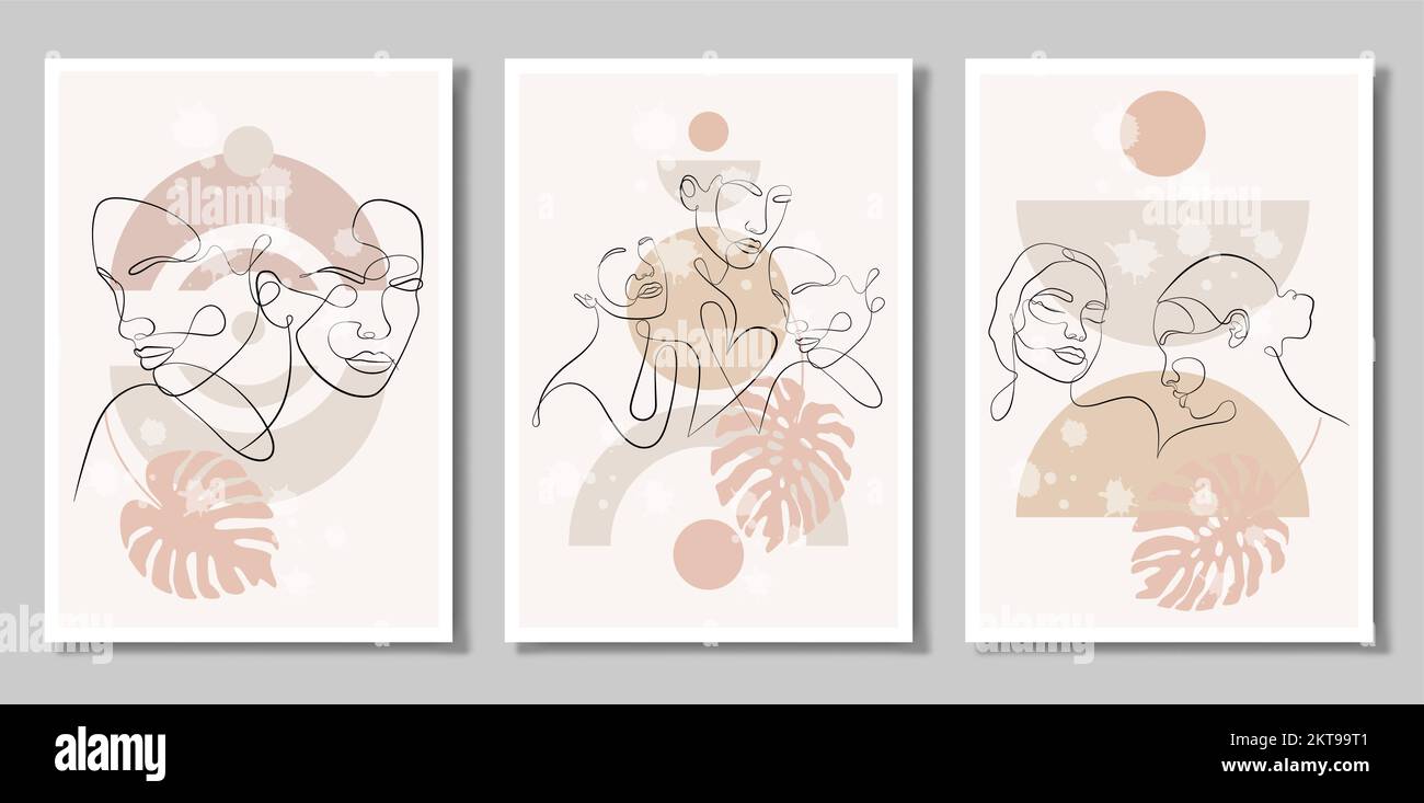 A set of three paintings. Vector portrait in a minimalist style Stock ...