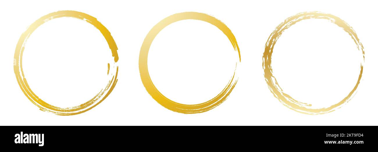 Golden circle with golden brush texture on white background. Set of ...