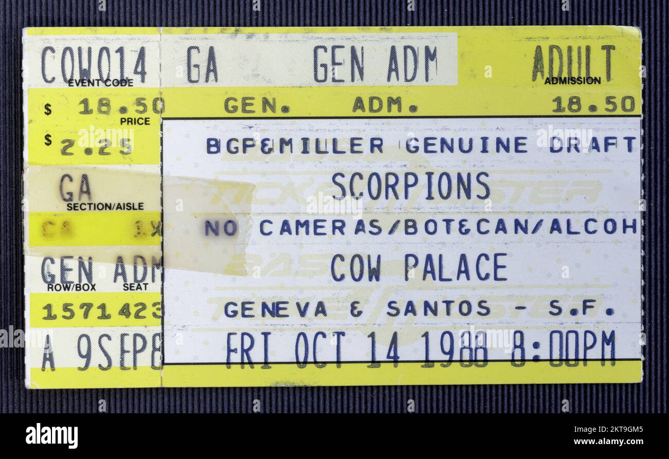San Francisco, California -October 14, 1988 - Old used ticket for the ...