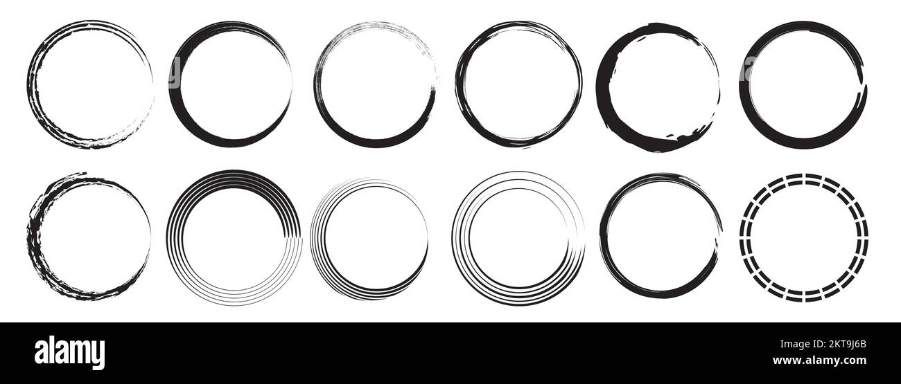 Grunge circle frames. Abstract set of hand drawn round frames isolated ...