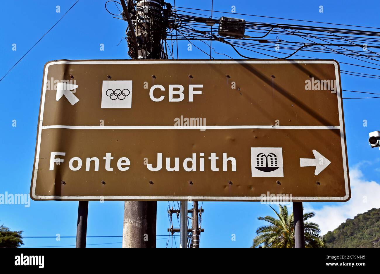 TERESOPOLIS, RIO DE JANEIRO, BRAZIL - October 25, 2022: Metallic sign ...