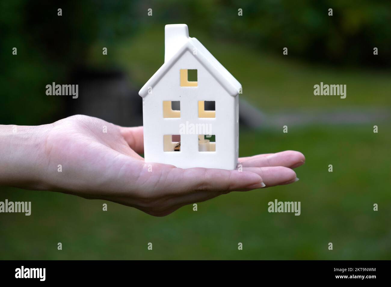 Eco friendly house. house on hand Stock Photo - Alamy