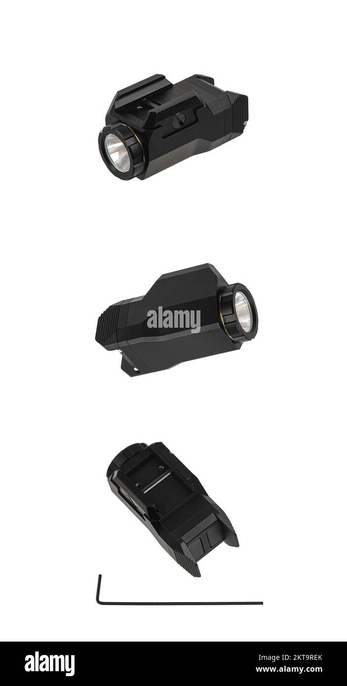 Modern LED flashlight with weapon mount. Underbarrel tactical ...