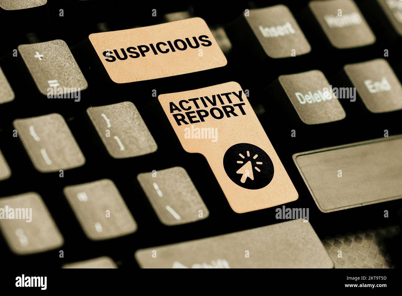 Sign displaying Suspicious Activity Report, Business overview account ...