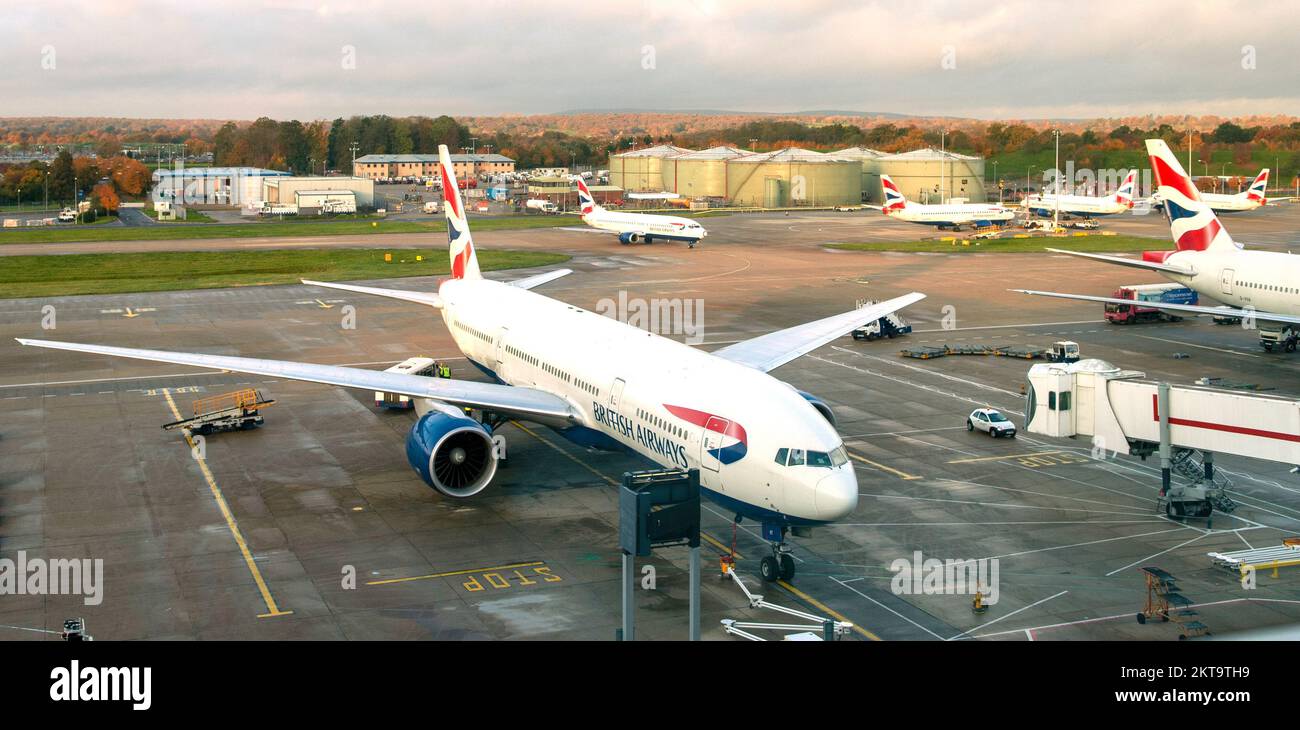 General view at Gatwick Airport showing British Airways aircraft Stock ...