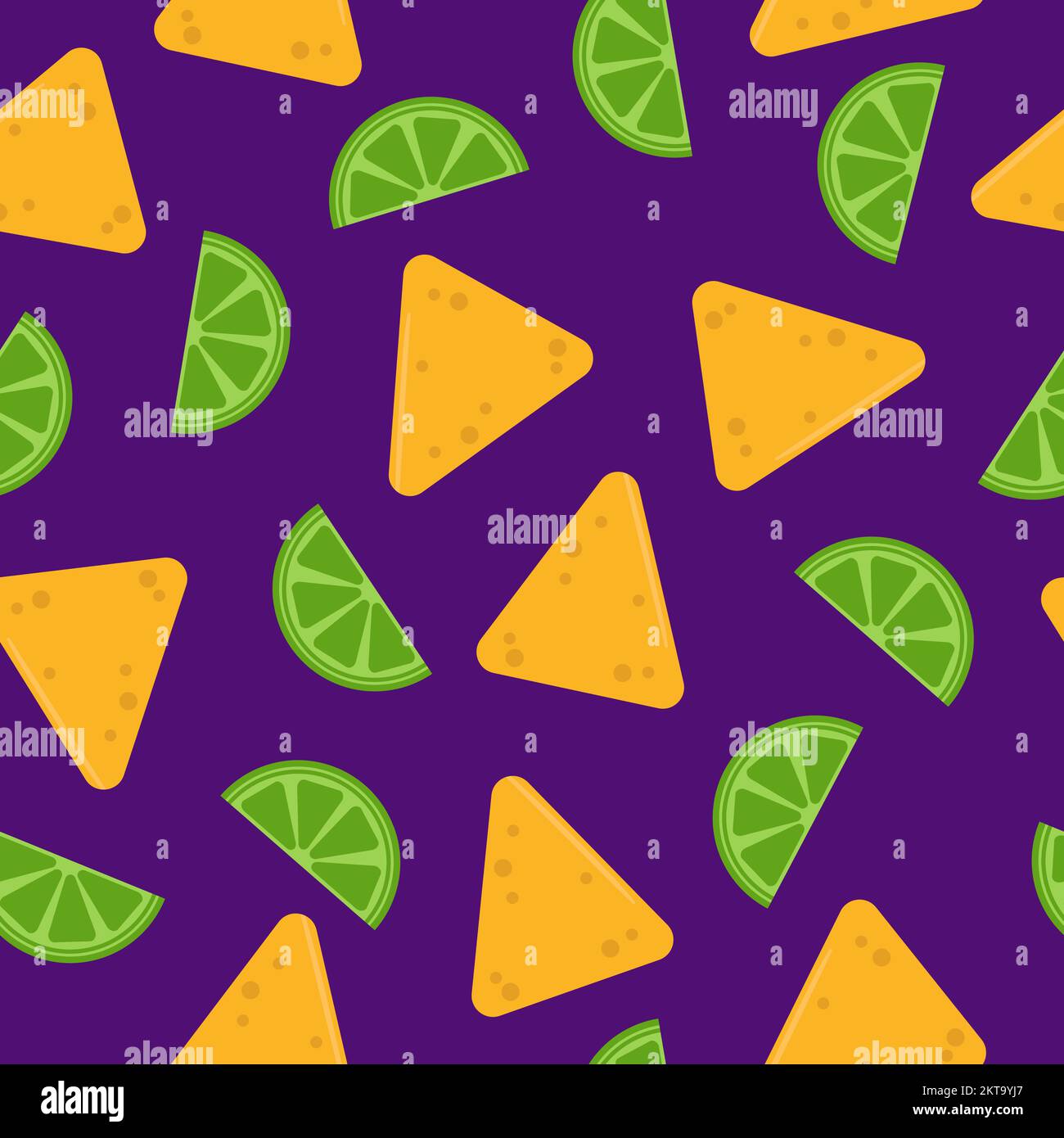Background with nacho, slice of lime on purple- seamless pattern ...