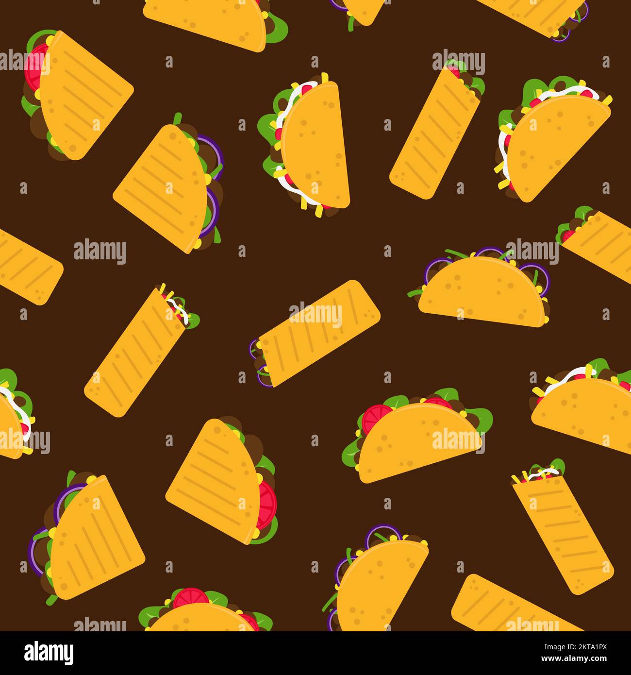 Mexican food. Tacos, quesadillas and burritos - seamless pattern on ...