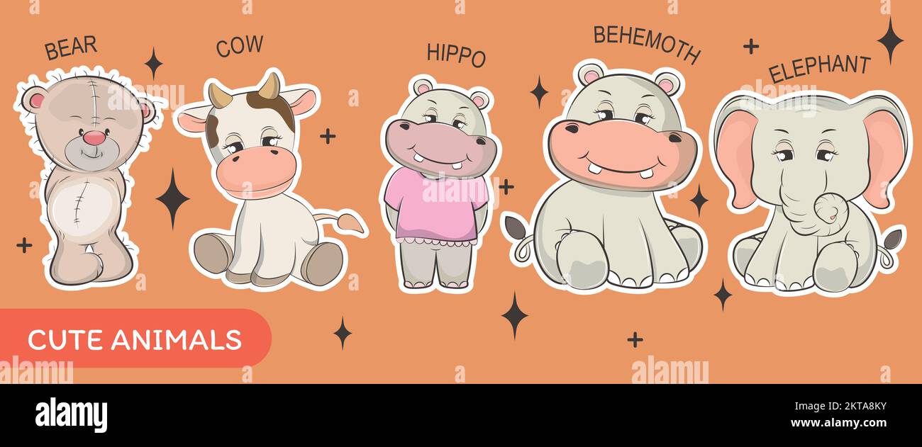 Cute cartoon characters animals. Modern poster for prints Stock Vector ...