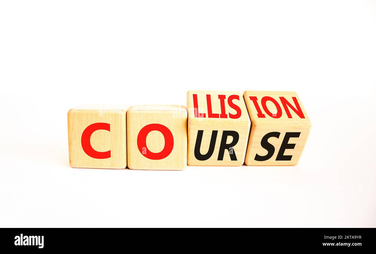 Collision course symbol. Concept word Collision course on wooden cubes ...