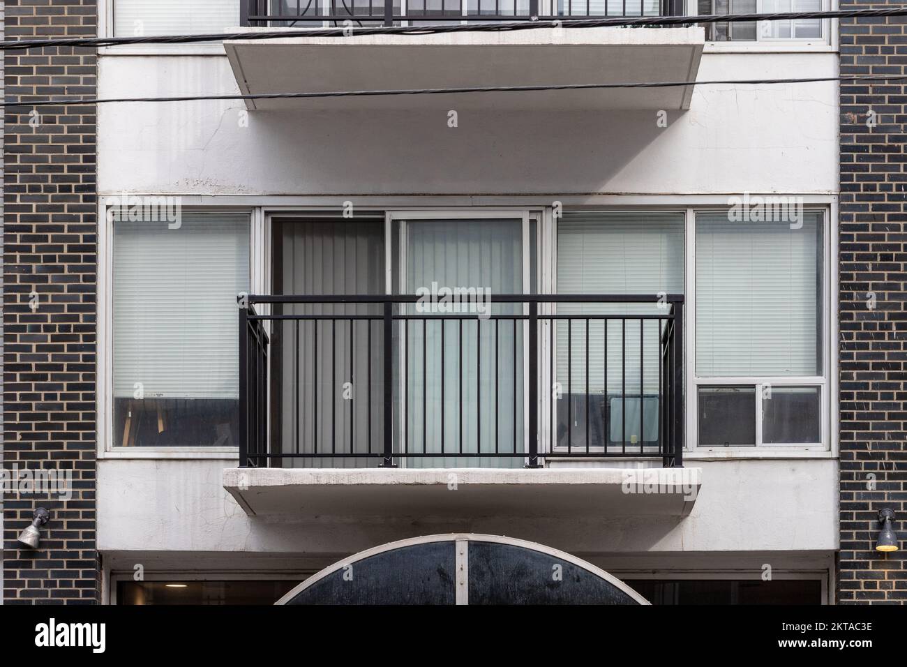 Balcony in apartment building, outside view. Residential house Stock ...