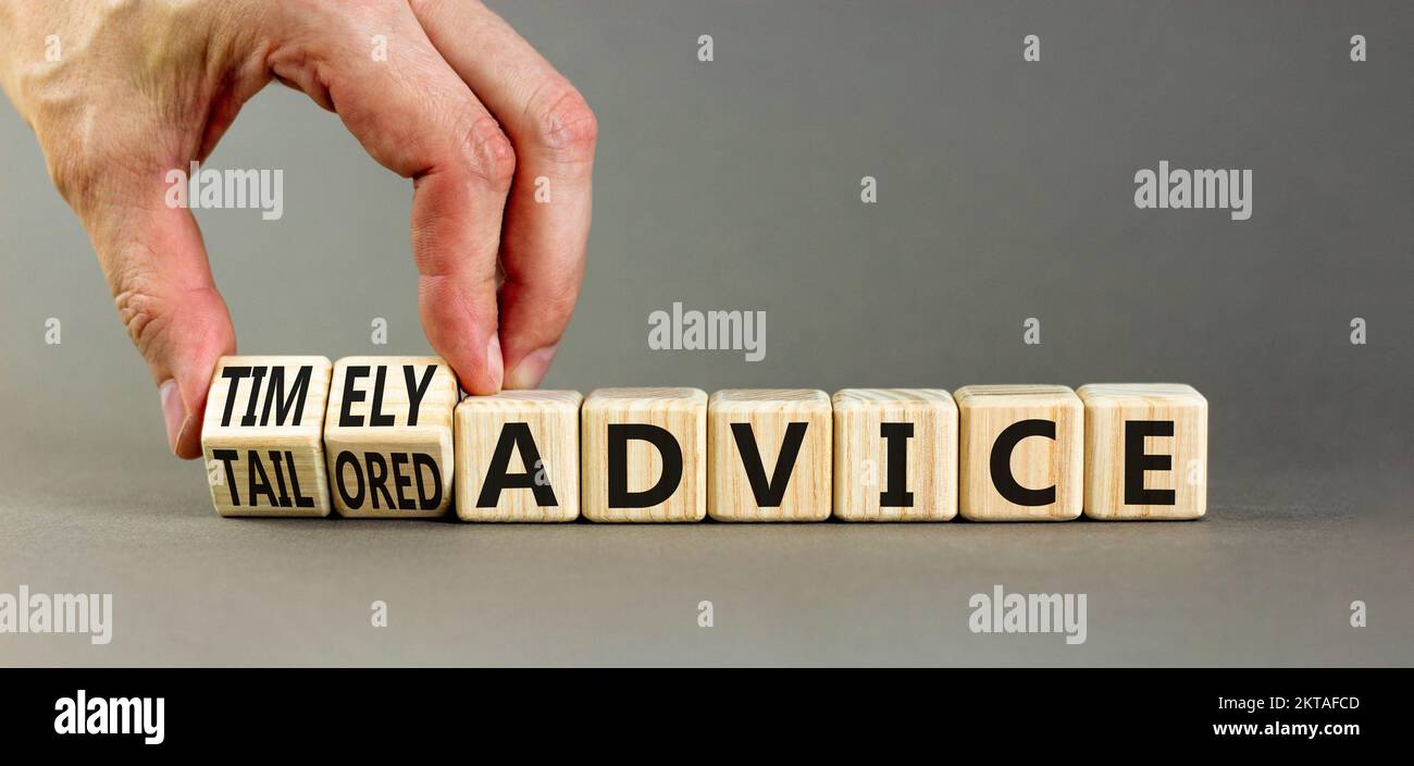 Timely or tailored advice symbol. Concept words Timely advice and ...