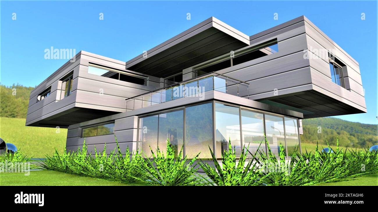 Aluminium panels as a finishing of the elite suburban house. Good ...