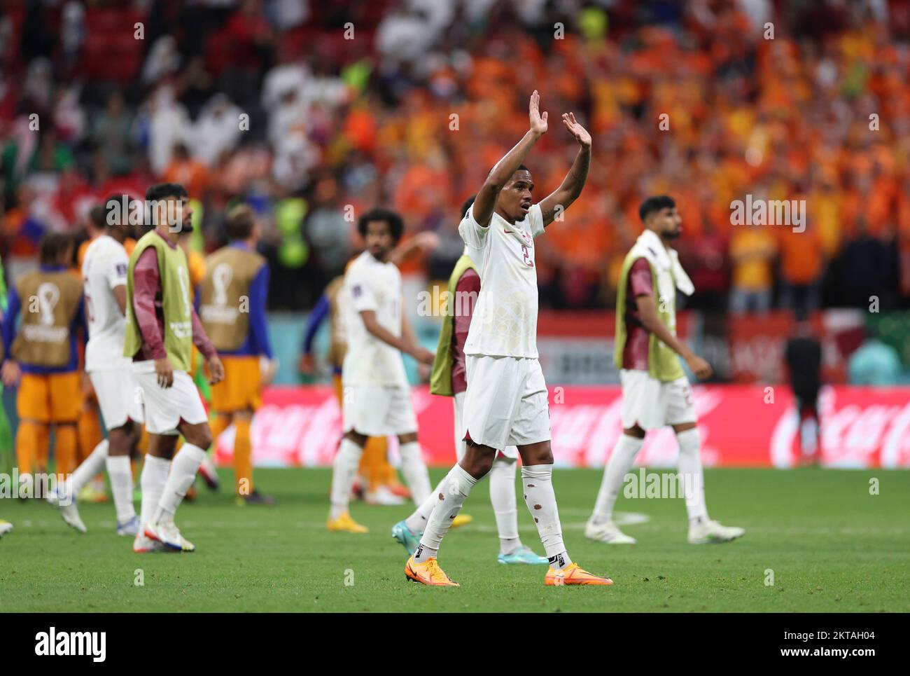 Al Khor, Qatar. 29th Nov, 2022. Pedro Miguel of Qatar waves to the ...