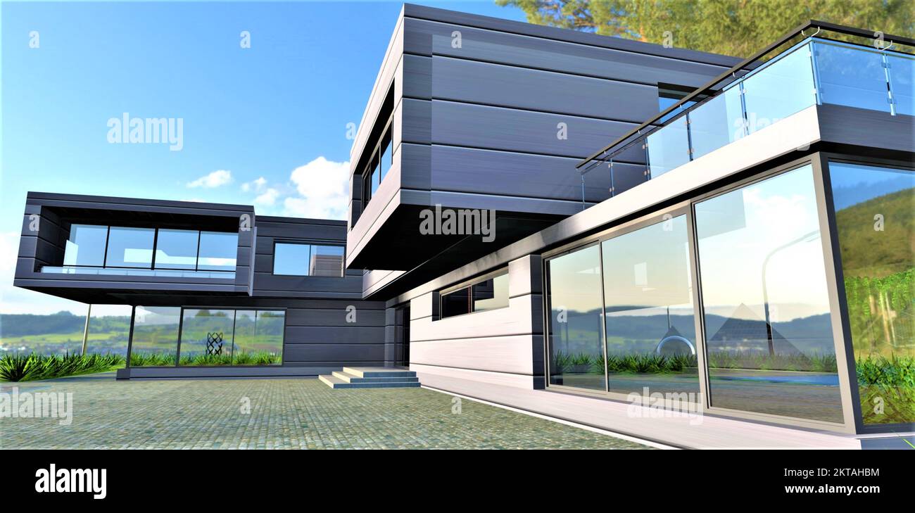 Exclusive design of an elite country estate in a futuristic high-tech ...