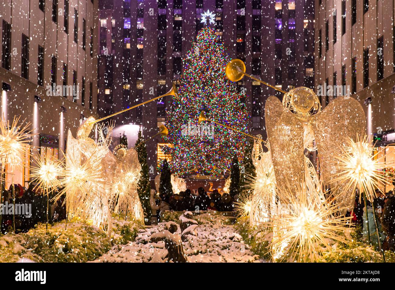 Rockefeller Center,christmas Angels at night, Manhatten,New York City ...
