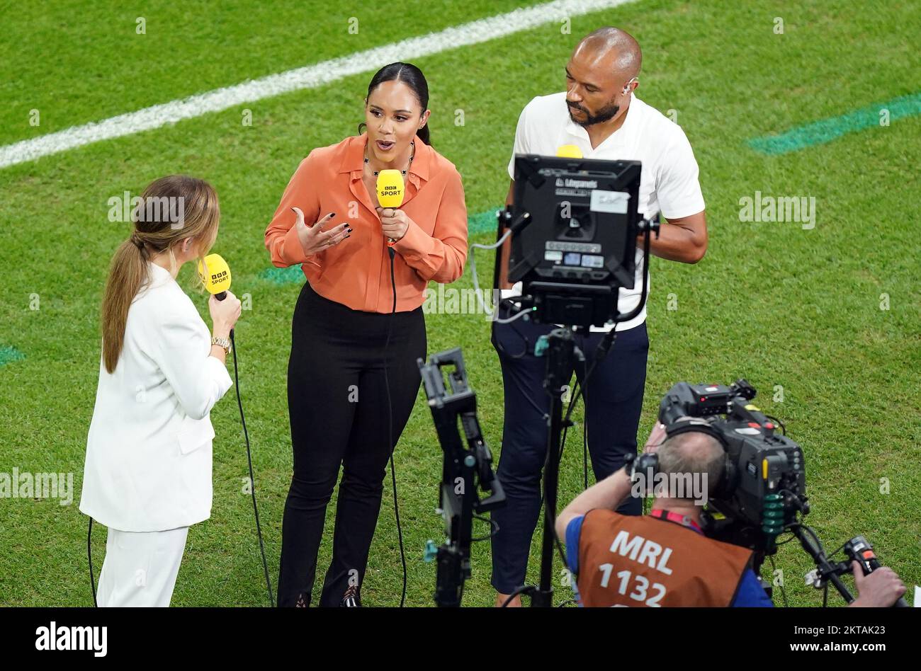 BBC's Alex Scott (centre) with Danny Gabbidon (right) during a ...