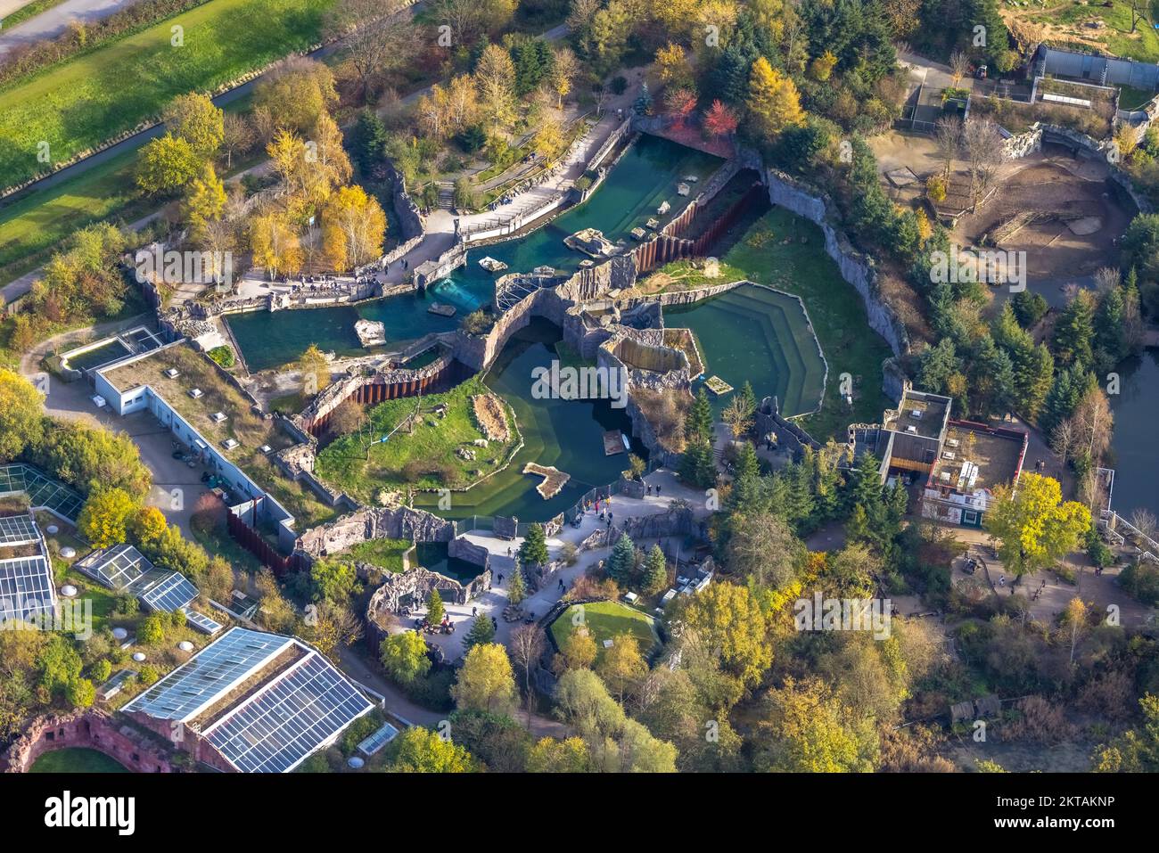 Aerial view, ZOOM Erlebniswelt Zoo, polar bear enclosure, Bismarck ...